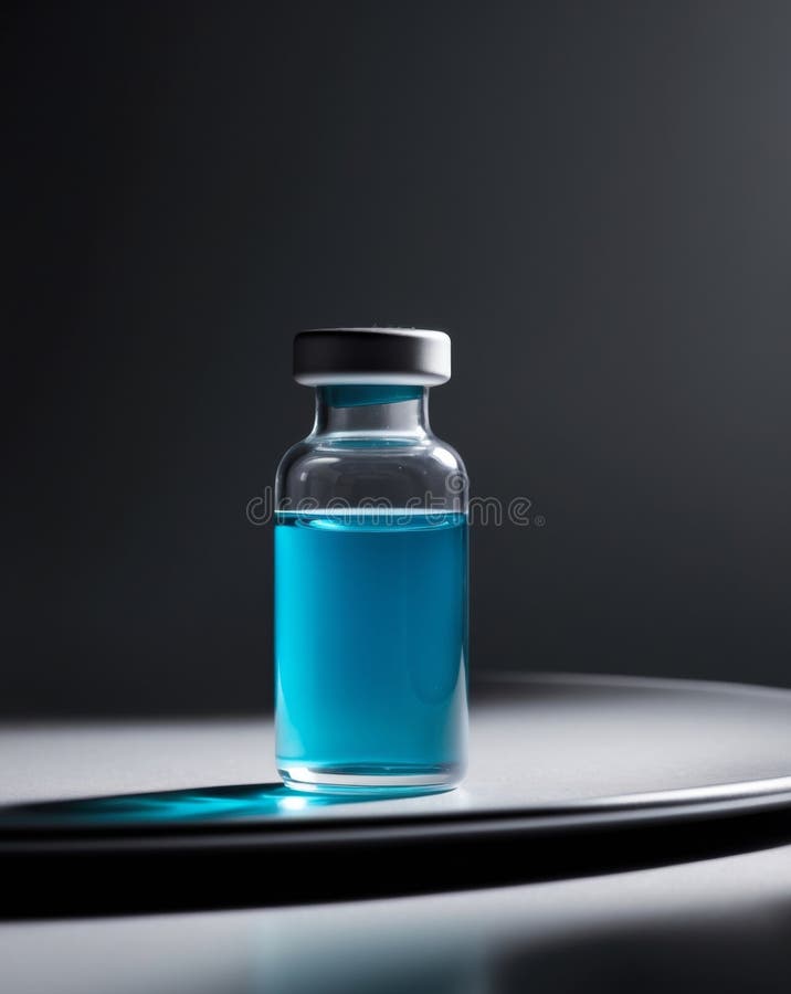 Glass Vial of Liquid Vaccine Solution on a Dark Background. Stock Photo ...