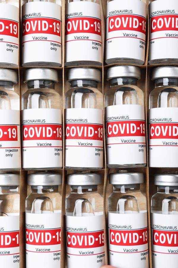 Glass Vials with COVID-19 Vaccine in Package, Top View Stock Image ...