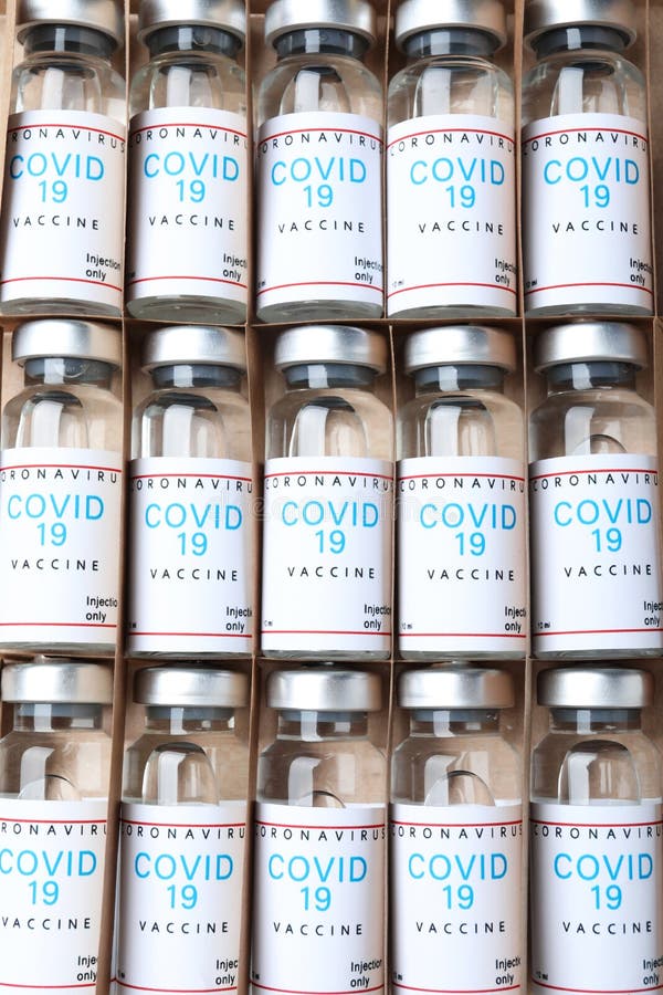 Glass Vials with COVID-19 Vaccine in Package, Top View Stock Image ...