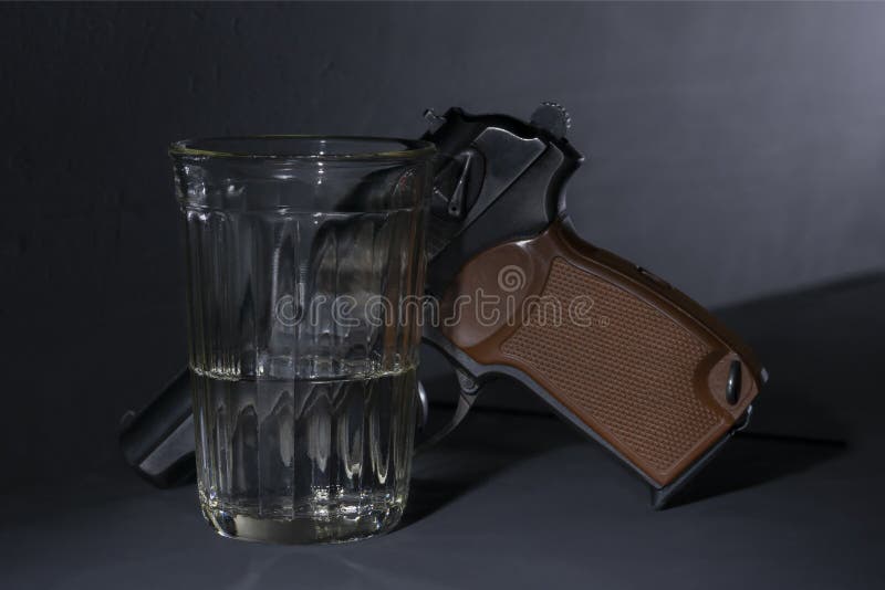 Glass With Vodka And A Gun On The Floor Stock Photo - Image of drink ...