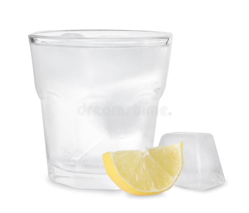 Glass of Vodka, Ice and Lemon Isolated on White Stock Image - Image of ...