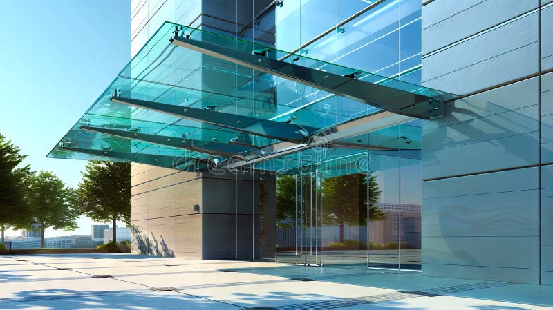 A Glass Walkway on the Side of a Building with a Glass Canopy Over it ...