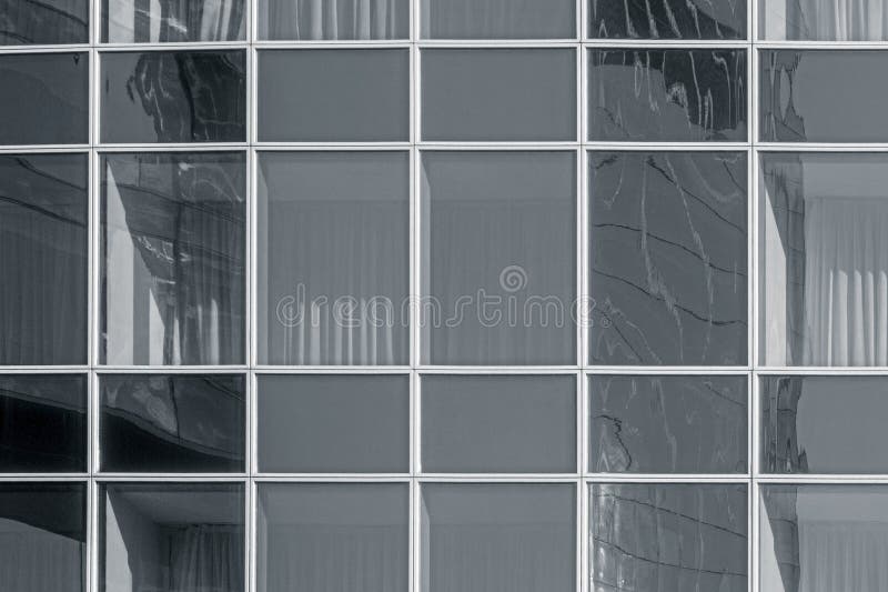 Glass Wall with Another Building Reflection. Windows are Closed with ...