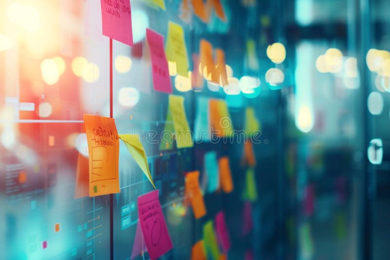 Sticky Notes on Glass Wall stock illustration. Illustration of light ...