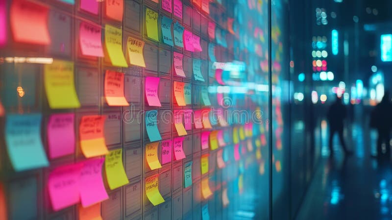 The Glass Wall, Decorated with Vibrant Sticky Notes, Shows a Few in ...