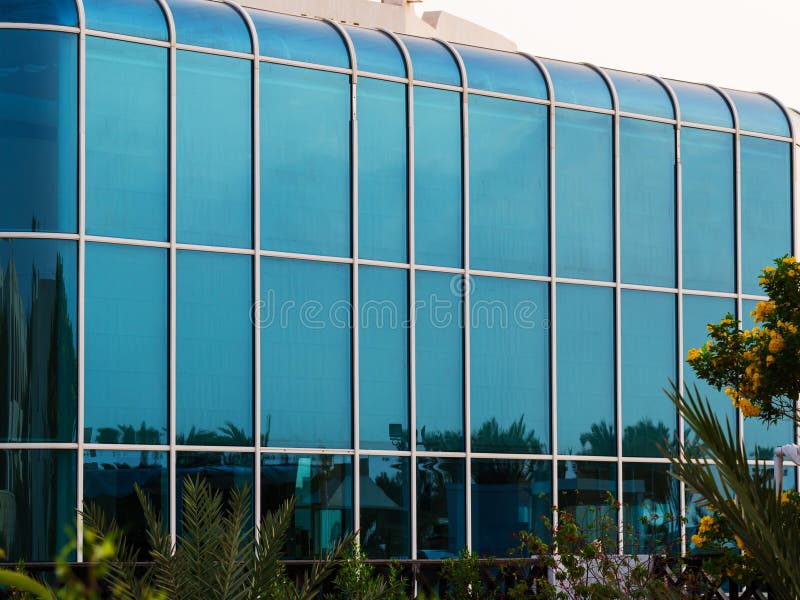 Glass Wall of Modern Building with Rounded Corners Stock Image - Image ...
