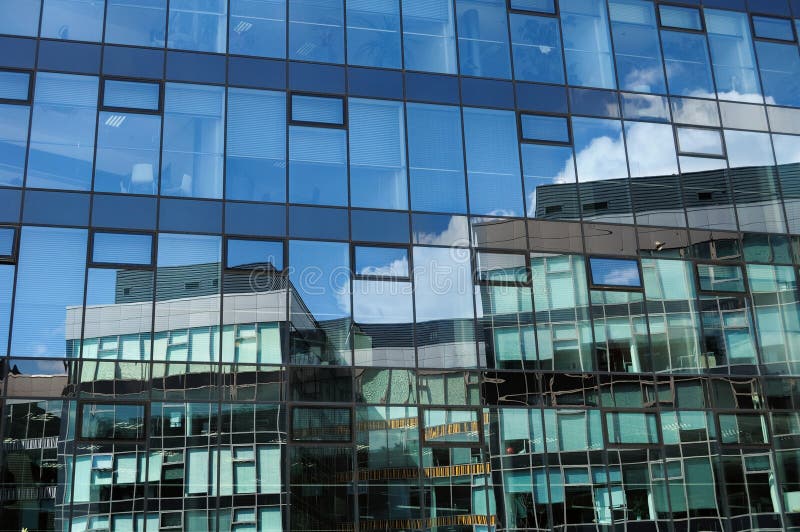 Glass Wall of Office Building with Reflections Stock Image - Image of ...