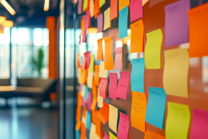 Glass Wall Office Setting Covered Colorful Sticky Notes Stock Photos ...