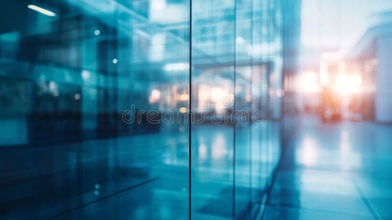 Glass Wall Reflection with Blurred Interior Background Stock ...