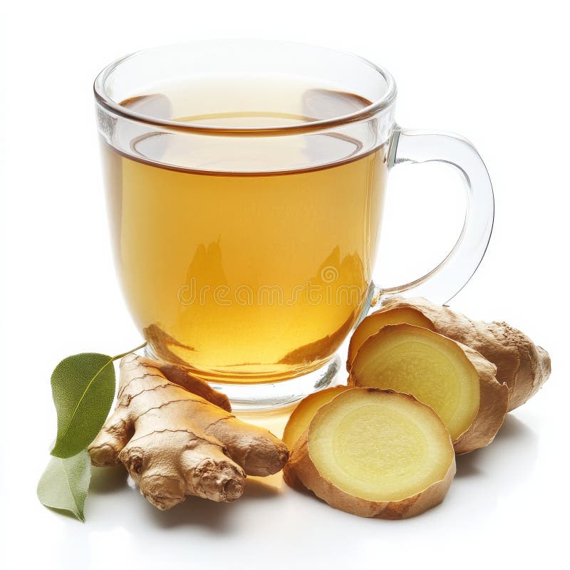 A Glass of Warm Ginger Tea, Isolated on a White Background, Stock Image ...