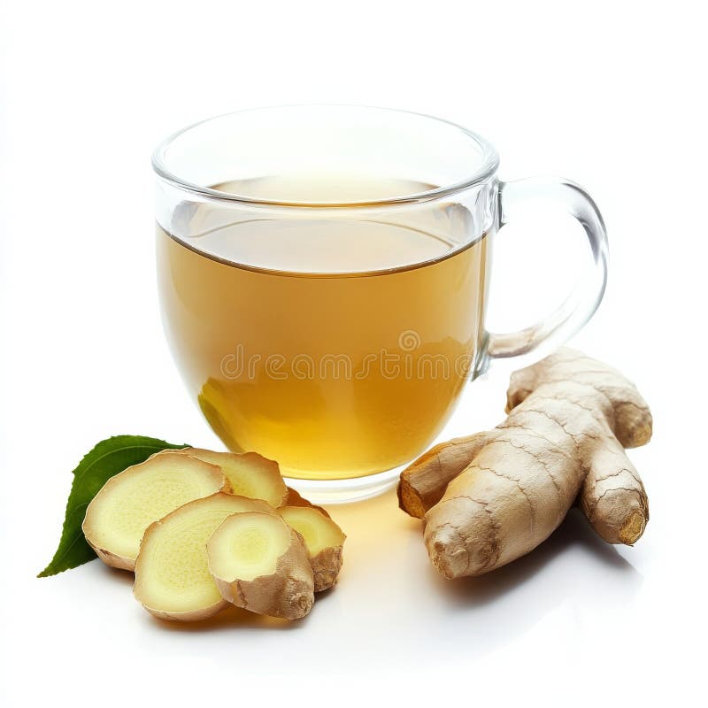 A Glass of Warm Ginger Tea, Isolated on a White Background, Stock Photo ...