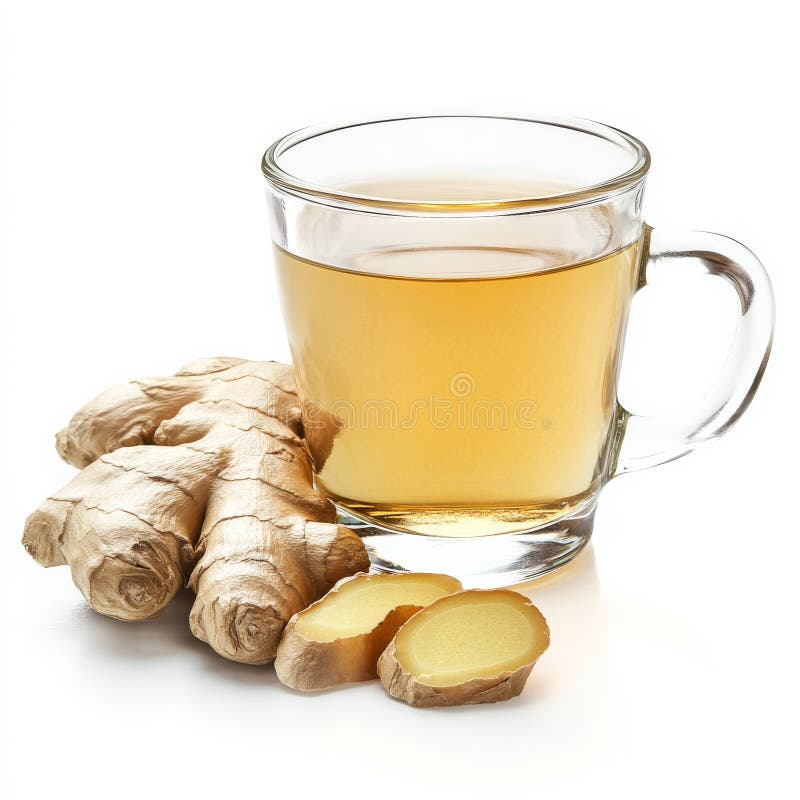 A Glass of Warm Ginger Tea, Isolated on a White Background, Stock Image ...