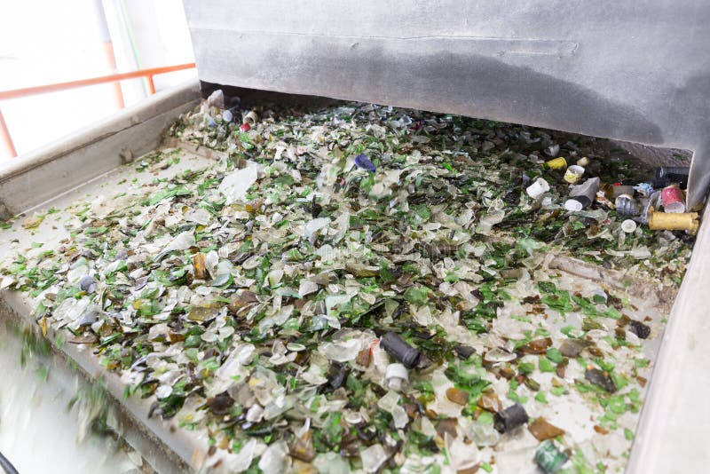 Glass Waste in Recycling Facility. Glass Particles in a Machine Stock ...