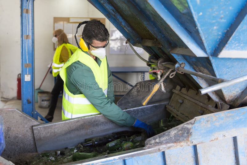 Glass Waste Worker in Recycling Facility Editorial Image - Image of ...
