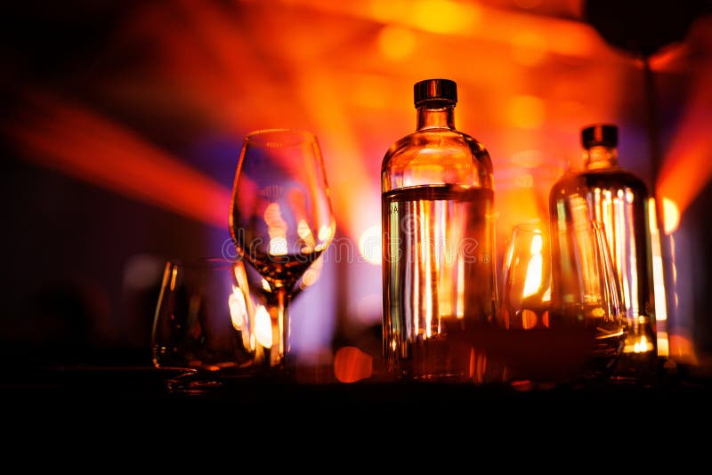 The Glass Water Bottle on the Restaurant Table Stock Photo - Image of ...