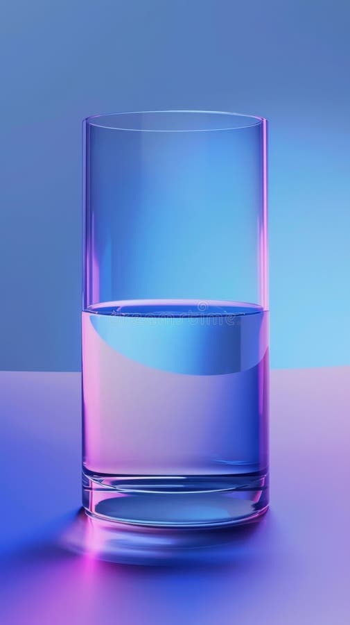 Glass of Water with Colored Reflections on Blue Gradient Background ...