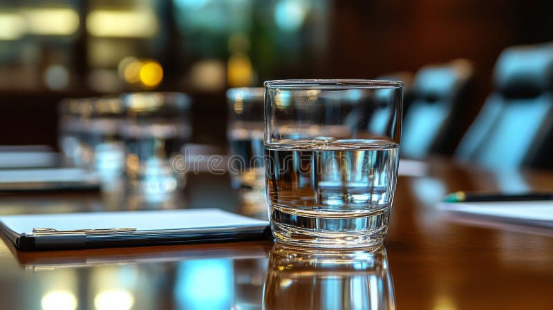 Glass of Water on Conference Table with Papers Stock Illustration ...