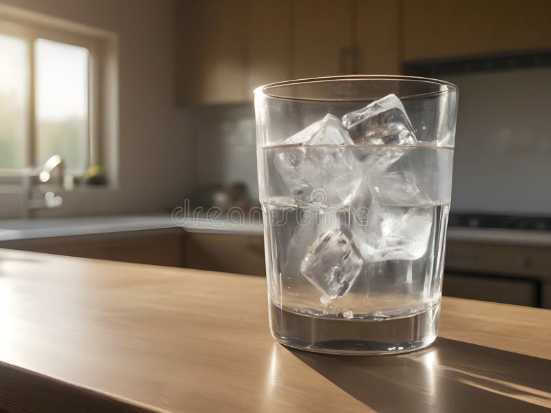 A Glass of Water with Ice Bathed in Kitchen S Afternoon Radiance Stock ...