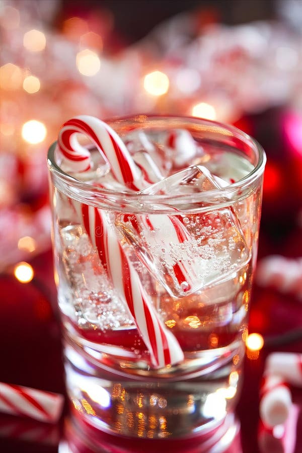 A Glass of Water with Ice and Candy Canes in it Stock Photo - Image of ...