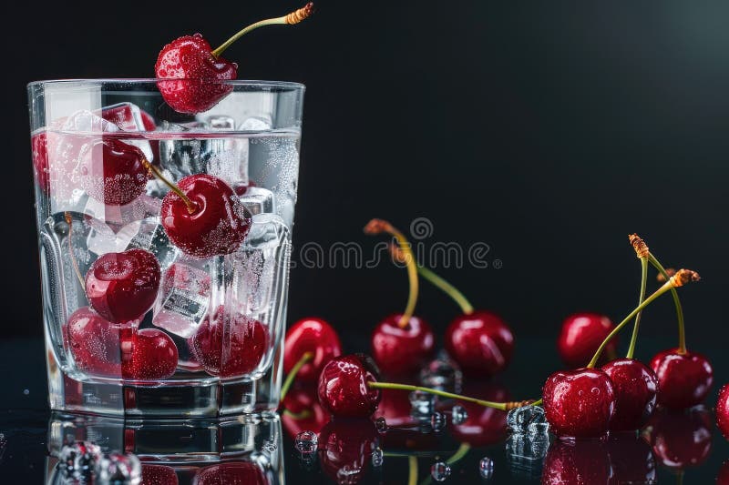 Glass of Water with Ice and Cherries Stock Illustration - Illustration ...