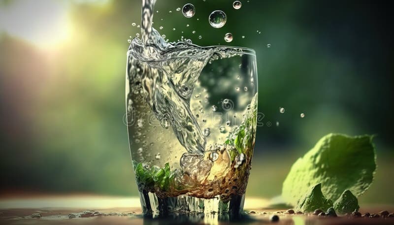 A Glass of Water with Ice and Mints on a Table Stock Illustration ...