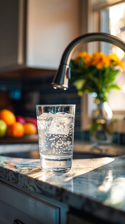 A Glass of Water on a Kitchen Counter Stock Photo - Image of vase ...