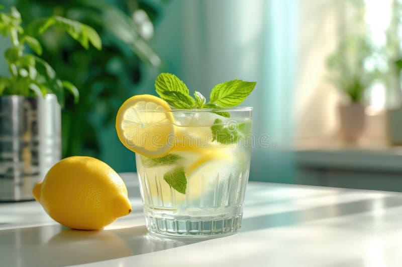 Glass of Water with Lemon and Mint. Refreshment Drink. Generative AI ...