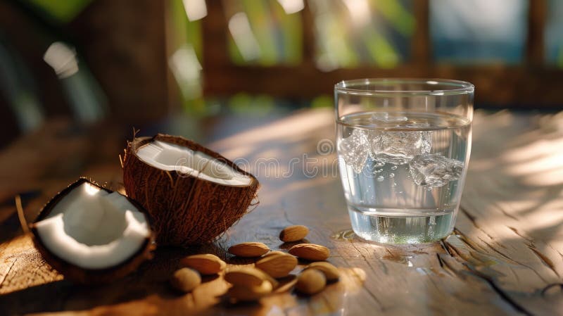 A Glass of Water and Nuts on a Table, Suitable for Various Concepts ...