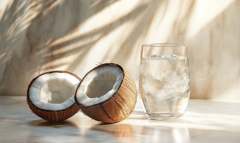 A Glass of Water with a Piece of Coconut on the Table Stock Image ...