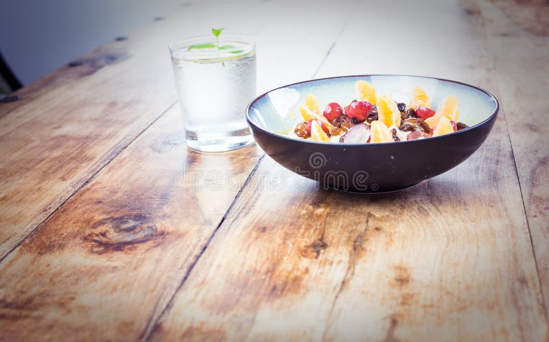 Glass of Water and Porridge in a Bowl Stock Photo - Image of fruit ...