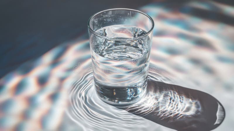 Glass of Water with Prism Light Effects Creating Unique Ripples Stock ...