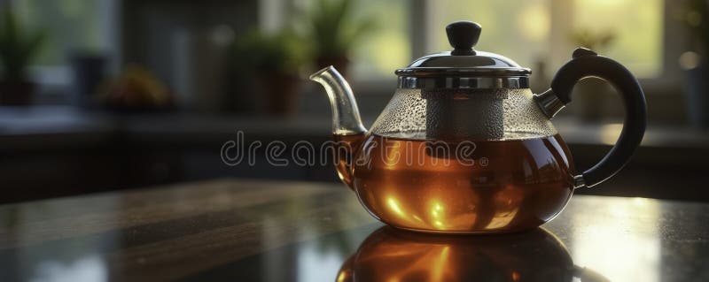Glass of Water Reflected in Shiny Tea Kettle Surface, Metallic, Liquid ...