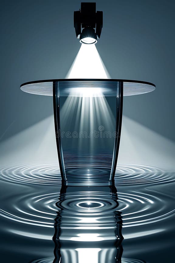 A Glass of Water Under a Spotlight with Ripples in the Water Creating a ...