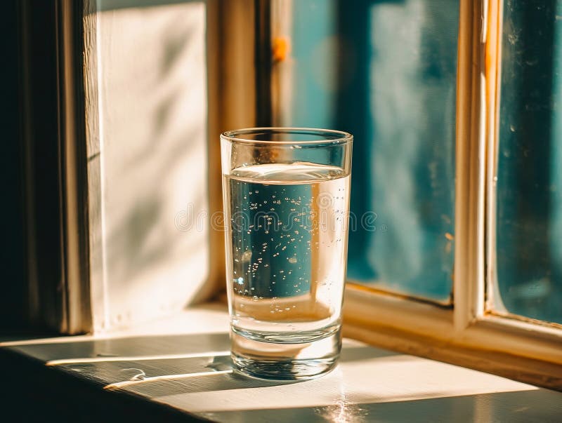 A Glass of Water Sitting on a Window Sill Stock Photo - Image of ...
