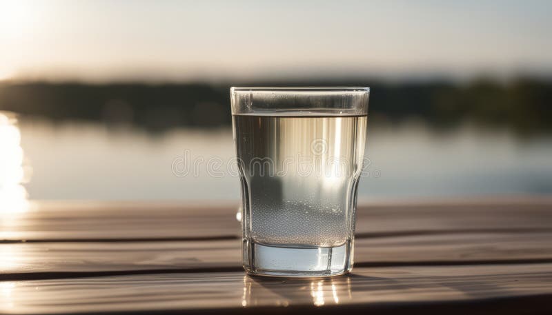 A Glass of Water is Sitting on a Wooden Table Stock Illustration ...