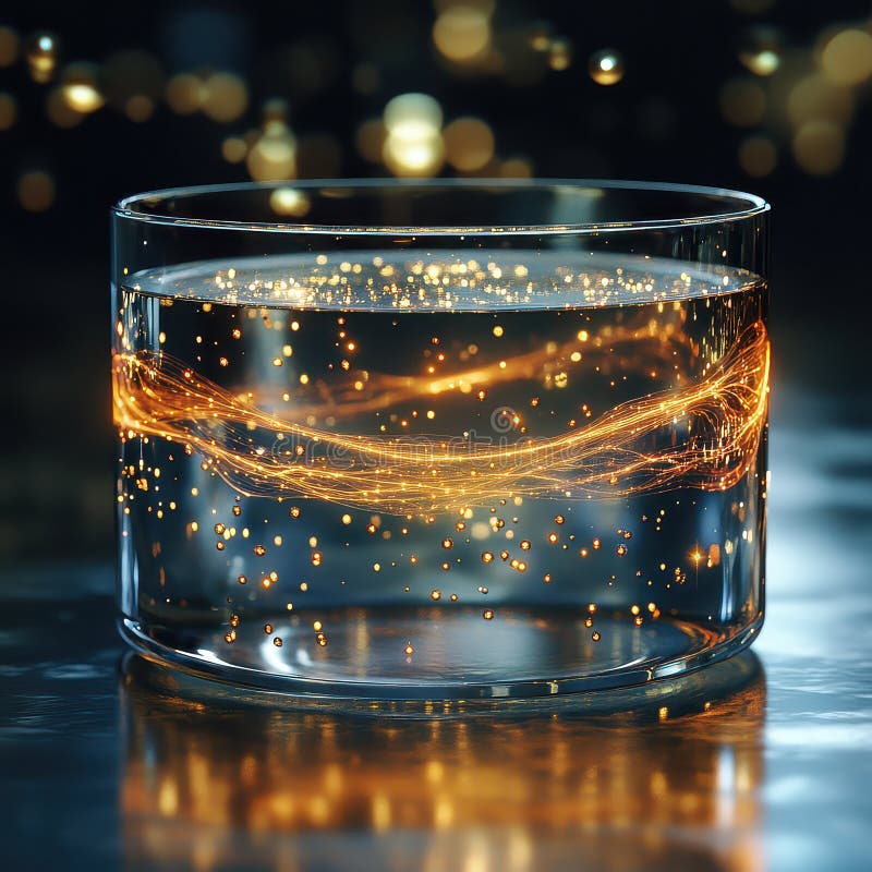 Glass of Water with Sparkling Light Effects and Abstract Elements Stock ...