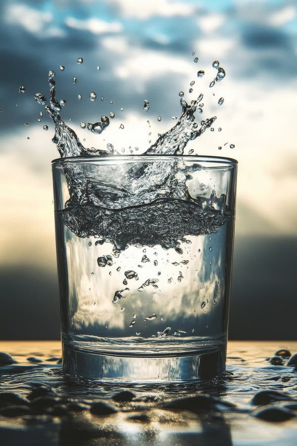 A Glass of Water with a Splash of Water on the Table Stock Illustration ...