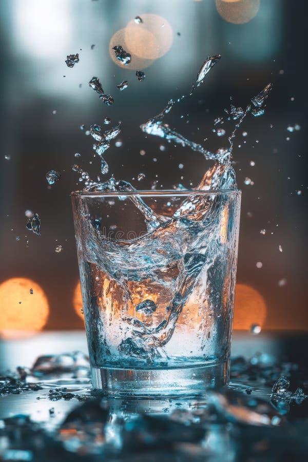 A Glass of Water is Splashing Water All Over the Table Stock ...