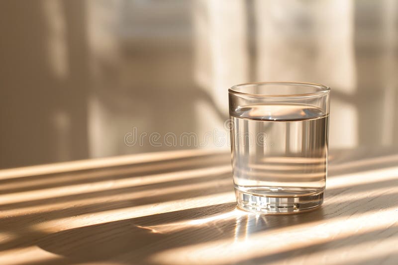 Glass of Water with Sunlight and Shadows on Table Stock Illustration ...