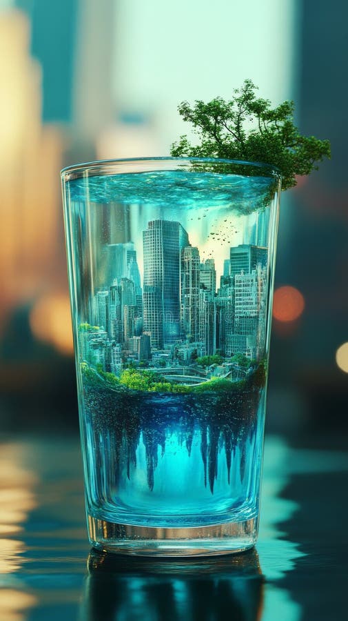 A Glass of Water with a Tree on Top of it Stock Illustration ...