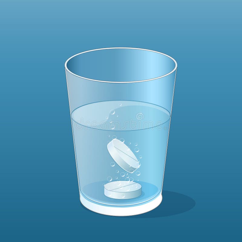 Glass of Water with Two Effervescent Tablets Dissolving Stock Vector ...