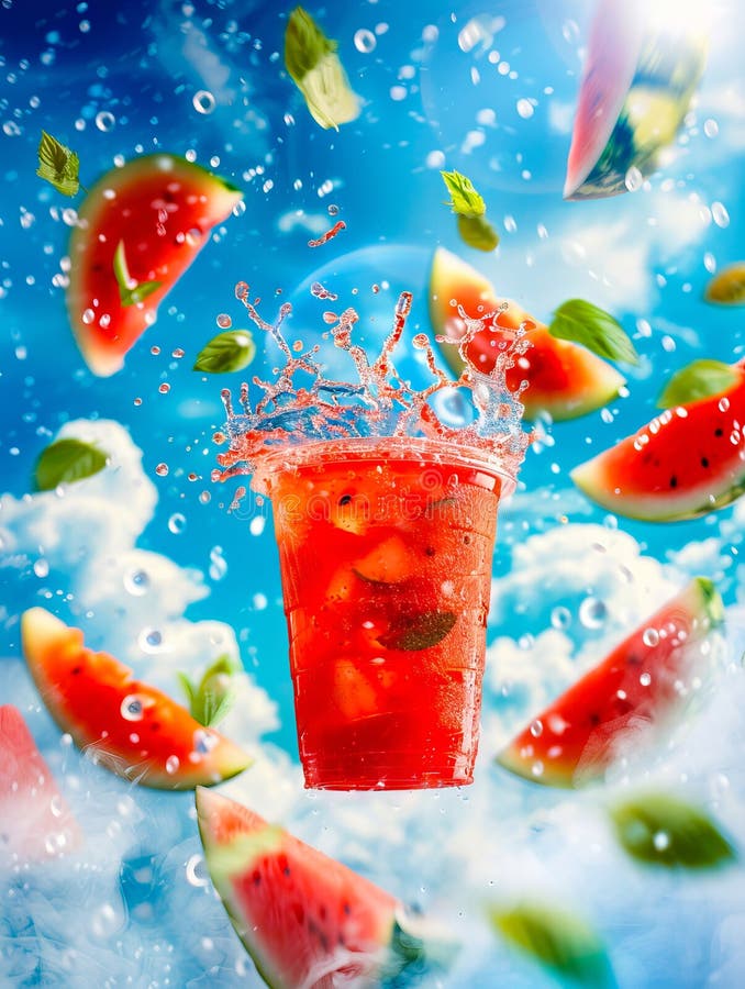 A Glass of Watermelon Juice with Water Splashing Out of it Stock Photo ...