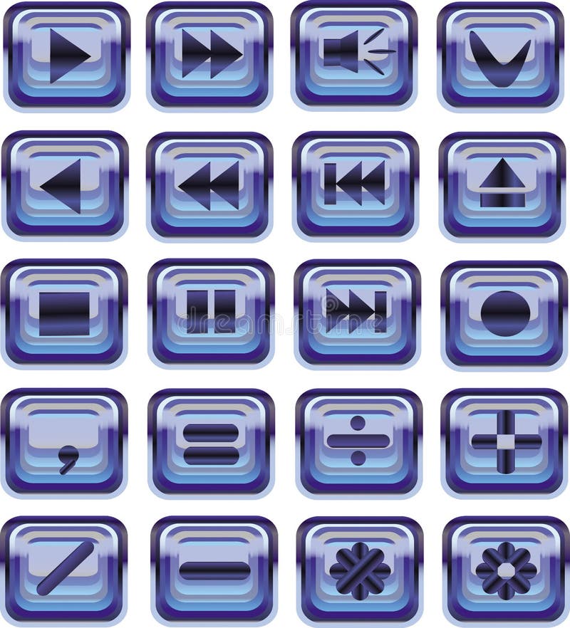 Blue Glass Web Icons, Buttons Stock Illustration - Illustration of ...
