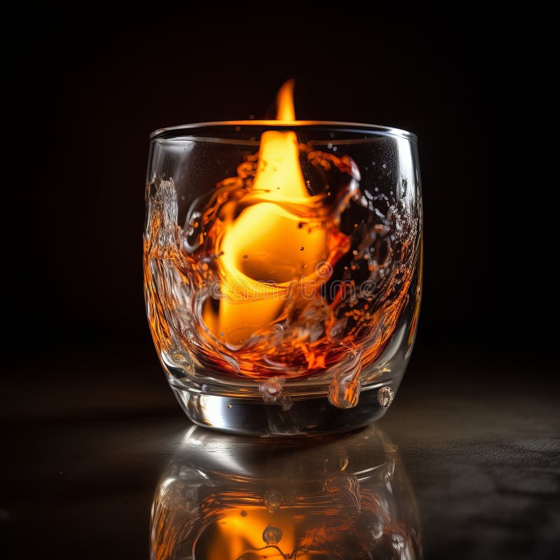 A Glass in Which Liquid is Burning Generative AI Stock Illustration ...