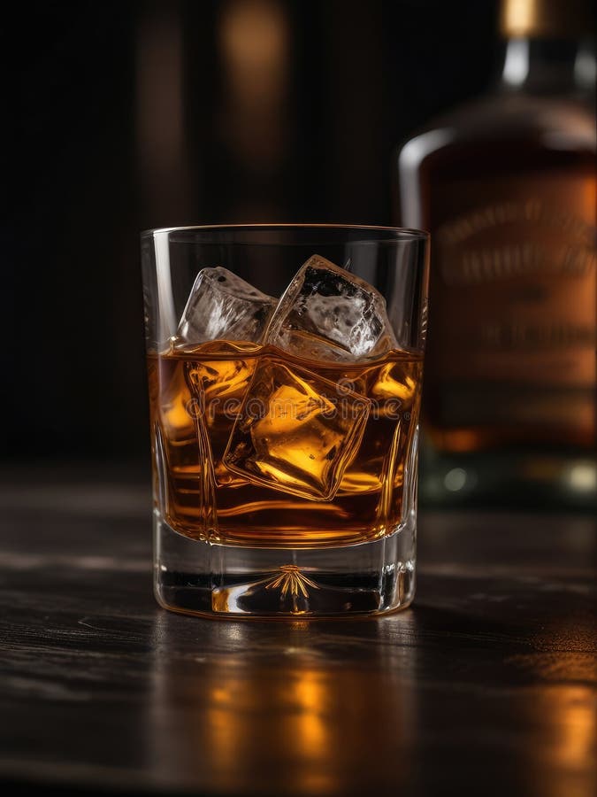 Glass of Whiskey with Ice Cube Stock Photo - Image of whiskey, brandy ...