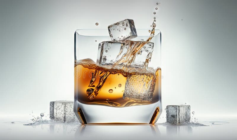A Glass of Whiskey with Ice Cubes on the Side Stock Illustration ...