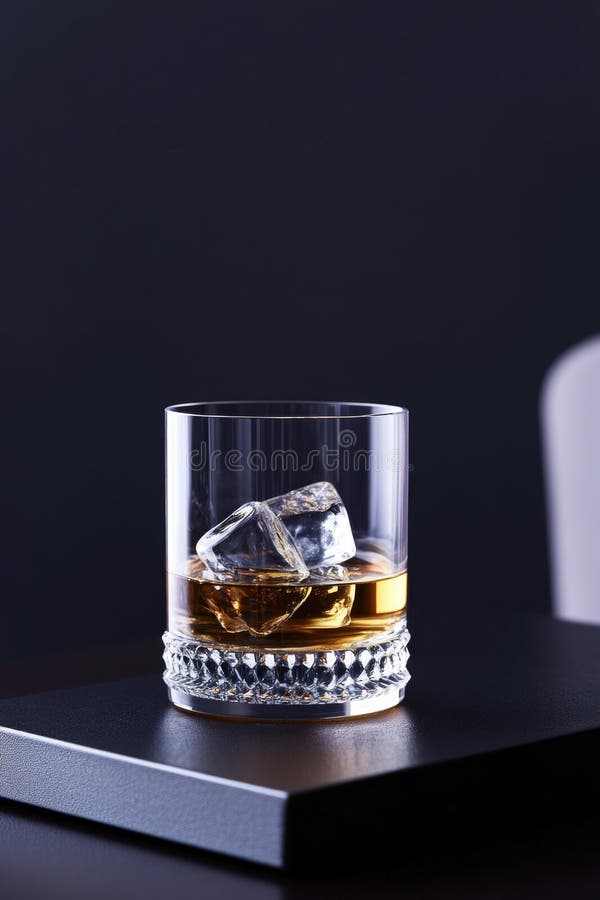 Glass of Whiskey with Ice on Dark Surface Stock Image - Image of cold ...