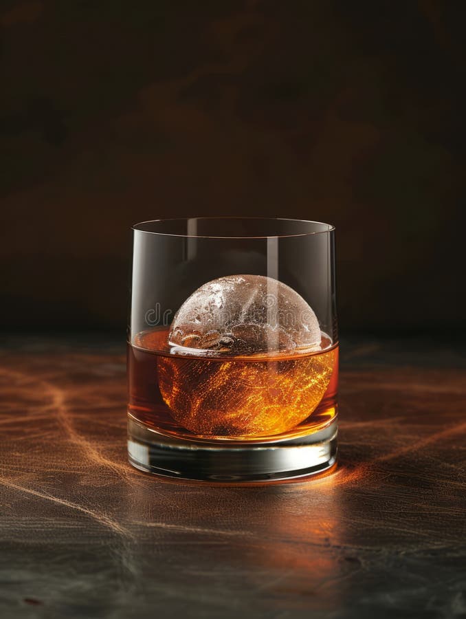A Glass of Whiskey with a Large Ice Sphere. Stock Photo - Image of ...