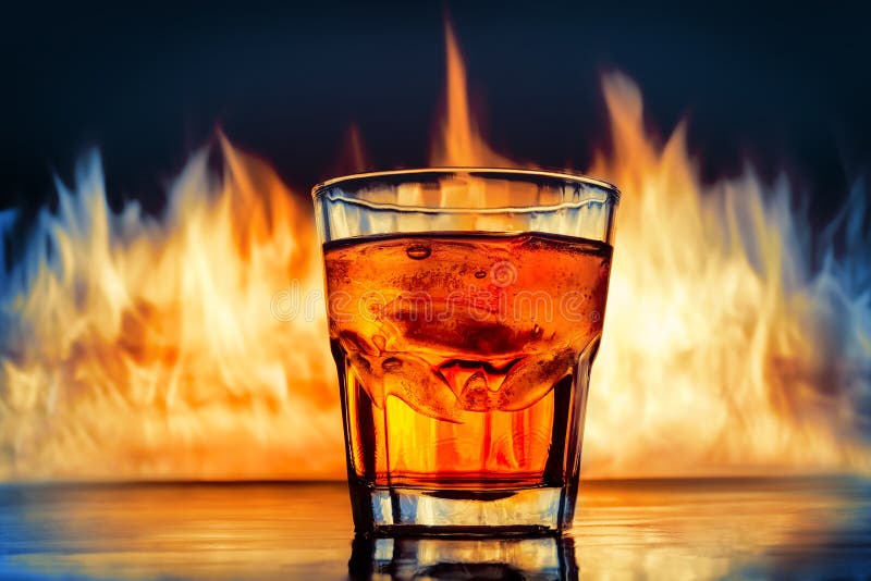 Glass of Whiskey Over Burning Flames Background Stock Image - Image of ...