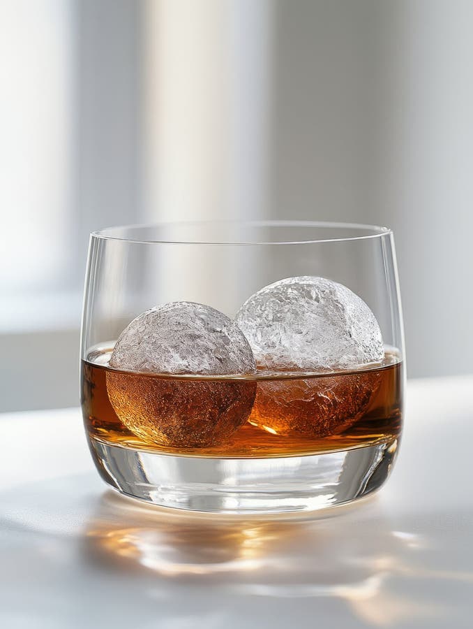 Glass of Whiskey with Two Ice Spheres. Stock Photo - Image of whiskey ...